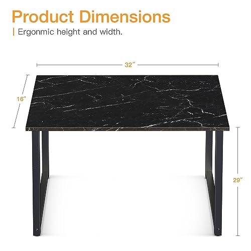 Coleshome 32 Inch Computer Desk, Modern Simple Style Desk for Home Office, Study Student Writing Desk, Black Marble+Black Leg