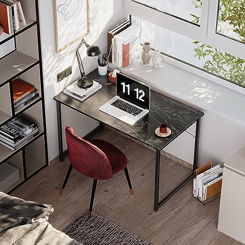 Coleshome 32 Inch Computer Desk, Modern Simple Style Desk for Home Office, Study Student Writing Desk, Black Marble+Black Leg