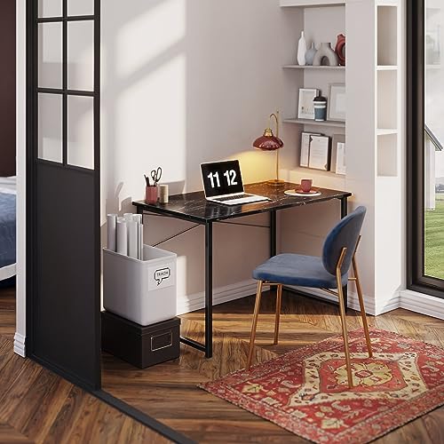 Coleshome 32 Inch Computer Desk, Modern Simple Style Desk for Home Office, Study Student Writing Desk, Black Marble+Black Leg