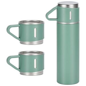 mucr 500ml/17 oz stainless steel coffee thermo vacuum flask set, insulated water bottle with three cup for hot and cold drinks, green