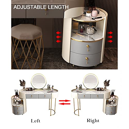 Makeup Vanity Table with Lighted Mirror and Velvet Chair, Large Vanity Desk, Bedroom Dressing Table, Marble Look Table Top, Gold Metal Legs (Color : White-120cm/47.2inch)