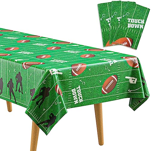 DECORLIFE 3 Pack Football Tablecloths, 108 x 54 Inch Football Themed Table Covers Football Party Decorations