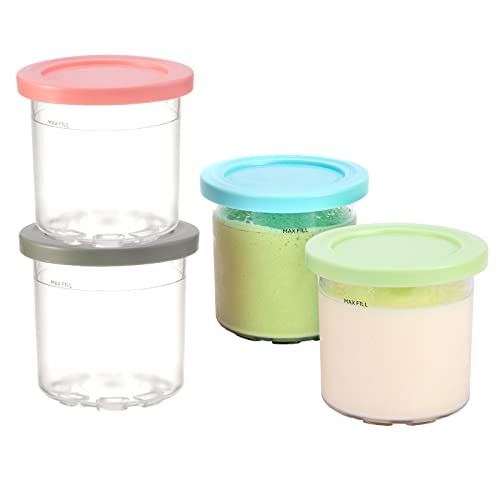 UXIVCKI 4 Pcs Ice Cream Pint Containers Replacement with Silicone Lid, Compatible with NC301 NC300 NC299AMZ Ice Cream Maker, Yogurt and Soup, Airtight & Dishwasher Safe