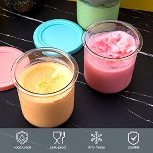 UXIVCKI 4 Pcs Ice Cream Pint Containers Replacement with Silicone Lid, Compatible with NC301 NC300 NC299AMZ Ice Cream Maker, Yogurt and Soup, Airtight & Dishwasher Safe