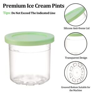 UXIVCKI 4 Pcs Ice Cream Pint Containers Replacement with Silicone Lid, Compatible with NC301 NC300 NC299AMZ Ice Cream Maker, Yogurt and Soup, Airtight & Dishwasher Safe