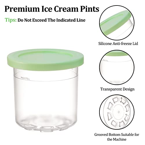 UXIVCKI 4 Pcs Ice Cream Pint Containers Replacement with Silicone Lid, Compatible with NC301 NC300 NC299AMZ Ice Cream Maker, Yogurt and Soup, Airtight & Dishwasher Safe