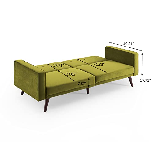 Hbaid 85.43" Velvet Sofa Bed, Convertible Sleeper Sofa with Tapered Wood Legs and Armrest, Modern Loveseat Couches for Living Room, Bedroom, Mustard