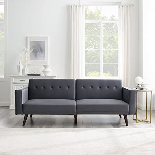 Hbaid 85.43" Velvet Sofa Bed, Grey Couch Convertible Sleeper Sofa with Tapered Wood Legs and Armrest, Modern Loveseat Couches for Living Room, Bedroom