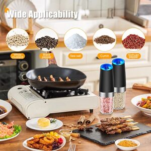 Enutogo Electric Salt and Pepper Grinder Set, Automatic Gravity Salt and Pepper Mill with Adjustable Coarseness, Salt and Pepper Shakers Battery Powered with LED Light, One Hand Operation