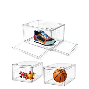 1pack shoe display case, hard plastic shoe boxes stackable, shoe storage box with lid clear shoe container stackable sneakers organizer magnetic shoe box, sneaker storage fit up to us size 14