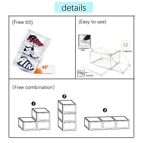 1Pack Shoe Display Case, Hard Plastic Shoe Boxes Stackable, Shoe Storage Box with Lid Clear Shoe Container Stackable Sneakers Organizer Magnetic Shoe Box, Sneaker Storage Fit up to US Size 14