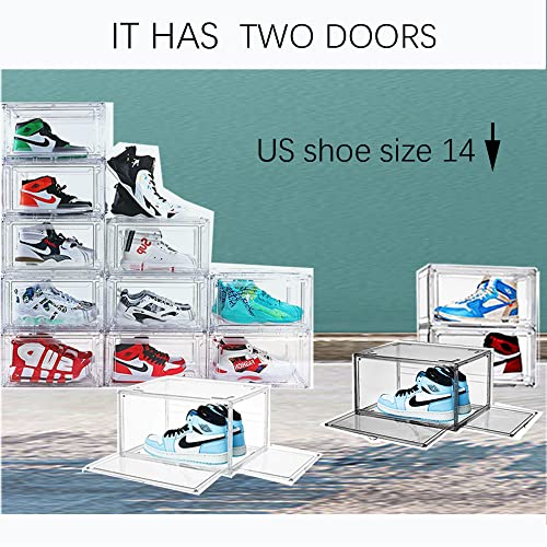 1Pack Shoe Display Case, Hard Plastic Shoe Boxes Stackable, Shoe Storage Box with Lid Clear Shoe Container Stackable Sneakers Organizer Magnetic Shoe Box, Sneaker Storage Fit up to US Size 14