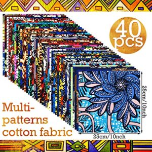 Mixweer 40 Pcs African Cotton Fabric Square No Repeat Quilting Fabrics Bundles African Wax Fabric Cotton Ankara Fat Quarters for DIY Sewing Cloths Handmade Accessories(10 x 10 Inch)