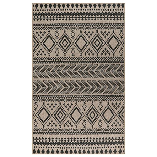 Lahome Boho Easy Jute Area Rug - 3x5 Machine Washable Front Door Mat Black Entryway Rug Geometric Kitchen Rugs, Southwestern Non Slip Indoor Outdoor Rug Kitchen Carpet for Living Bedroom Office Foyer