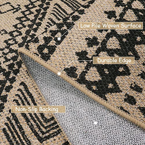 Lahome Boho Easy Jute Area Rug - 3x5 Machine Washable Front Door Mat Black Entryway Rug Geometric Kitchen Rugs, Southwestern Non Slip Indoor Outdoor Rug Kitchen Carpet for Living Bedroom Office Foyer