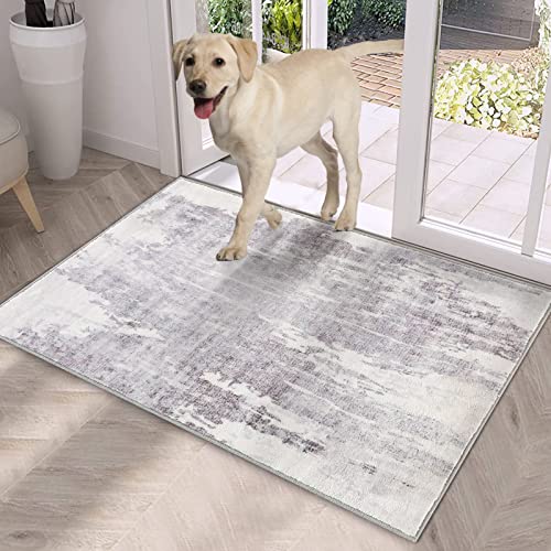 Door Mat, Front Indoor Door Mat Faux Wool Non-Slip Entryway Rug Absorbent Abstract Throw Rug for Indoor Entrance Hallway Laundry Room, High Traffic Areas, 20X32 Inches, Gray Washable