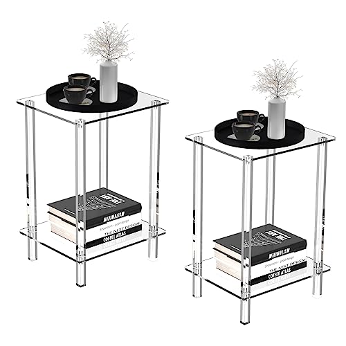 Eglaf Acrylic Side Table Set of 2-13.4'' L x 11.5'' W x 19.6'' H Small End Table Clear Nightstand Bedside Table for Living Room, Bedroom, 2-Tier, Square Leg