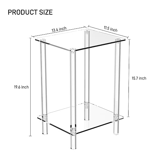 Eglaf Acrylic Side Table Set of 2-13.4'' L x 11.5'' W x 19.6'' H Small End Table Clear Nightstand Bedside Table for Living Room, Bedroom, 2-Tier, Square Leg