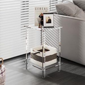 Eglaf Acrylic Side Table Set of 2-13.4'' L x 11.5'' W x 19.6'' H Small End Table Clear Nightstand Bedside Table for Living Room, Bedroom, 2-Tier, Square Leg