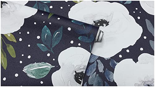 HAOKHOME 93245-3 Peel and Stick Floral Wallpaper Home Decor Removable Navy/White/Blue Vinyl Self Adhesive Mural 17.7in x 9.8ft