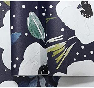 HAOKHOME 93245-3 Peel and Stick Floral Wallpaper Home Decor Removable Navy/White/Blue Vinyl Self Adhesive Mural 17.7in x 9.8ft