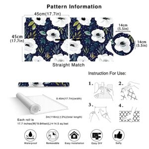 HAOKHOME 93245-3 Peel and Stick Floral Wallpaper Home Decor Removable Navy/White/Blue Vinyl Self Adhesive Mural 17.7in x 9.8ft