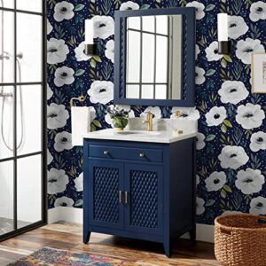 HAOKHOME 93245-3 Peel and Stick Floral Wallpaper Home Decor Removable Navy/White/Blue Vinyl Self Adhesive Mural 17.7in x 9.8ft