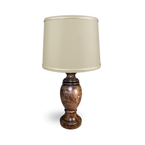 Royal Designs, Inc. Mini Natural Stone Alabaster Lamp, Round Base with Drum Shade, LAL-5005CR-641UT-BG, Crackle