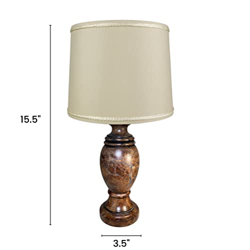 Royal Designs, Inc. Mini Natural Stone Alabaster Lamp, Round Base with Drum Shade, LAL-5005CR-641UT-BG, Crackle