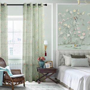 XTMYI Sage Green Curtains 84 Inch Length for Living Room 2 Panels Set Spring Design Printed Pattern Floral Bird Leaf Sheer Window Curtain Panels for Bedroom 84 Inches Long,Light Green