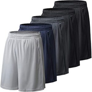 balennz workout shorts for men plus size athletic shorts for men moisture wicking mens gym shorts performance running shorts men 5 pack black, black, navy, dark grey, light grey 3x-large