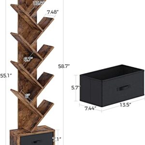 Rolanstar Bookshelf 6 Tier with 9-Tier Tree Bookshelf Wooden Bookshelves Storage Rack for CDs/Movies/Books, Standing Bookshelves Metal Frame Display Rack for Living Room, Bedroom