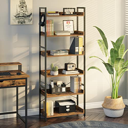 Rolanstar Bookshelf 6 Tier with 9-Tier Tree Bookshelf Wooden Bookshelves Storage Rack for CDs/Movies/Books, Standing Bookshelves Metal Frame Display Rack for Living Room, Bedroom