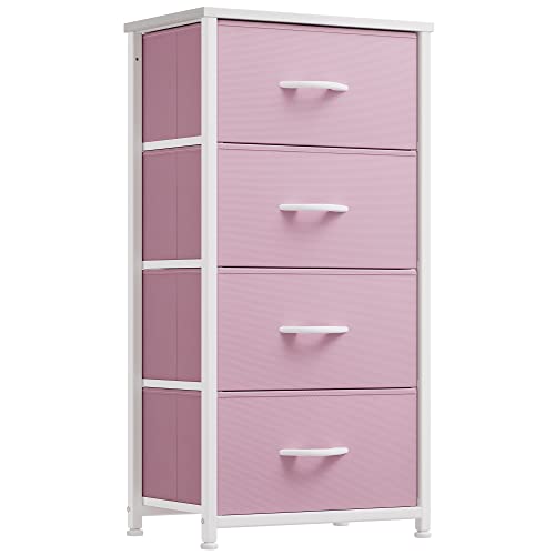 YITAHOME Dresser with 4 Drawers - Storage Tower Unit, Fabric Dresser for Bedroom, Living Room, Closets & Nursery - Sturdy Steel Frame, Wooden Top & Easy Pull Fabric Bins, Pink