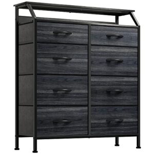 yitahome fabric dresser with 8 drawers, furniture storage tower cabinet, dresser for bedroom, living room, hallway, closet, sturdy steel frame, wooden top, easy pull fabric bins, black wood grain