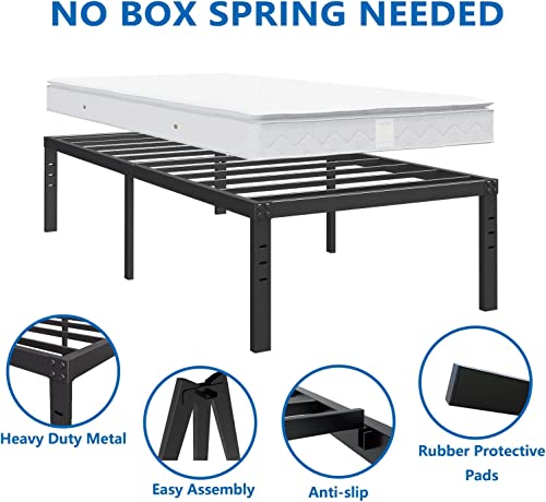 Artimorany Twin-Bed-Frames 18-Inch, Heavy Duty Platform Bed Frame, Steel Slats Support Mattress Foundation, No Box Spring Needed, Noise Free, Black