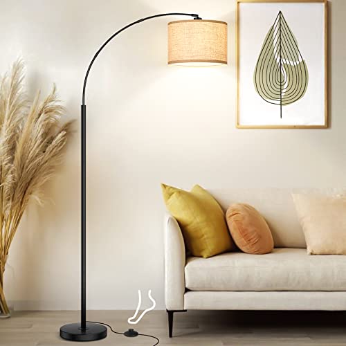 Arc Floor Lamps for Living Room, Modern Standing Lamp with Adjustable Hanging Drum Shade, 79'' Black Tall Pole Lamp with Weighted Base & Edison E26 Socket, Corner Light for Reading Bedroom Office