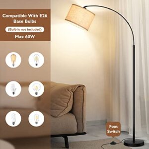 Arc Floor Lamps for Living Room, Modern Standing Lamp with Adjustable Hanging Drum Shade, 79'' Black Tall Pole Lamp with Weighted Base & Edison E26 Socket, Corner Light for Reading Bedroom Office