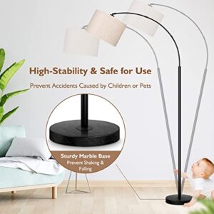 Arc Floor Lamps for Living Room, Modern Standing Lamp with Adjustable Hanging Drum Shade, 79'' Black Tall Pole Lamp with Weighted Base & Edison E26 Socket, Corner Light for Reading Bedroom Office