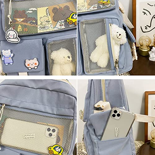 Zitouryo Kids Backpacks for Girls, Kawaii Backpack, Cute Bear Plush Pin Accessories Aesthetic School Bag for College Middle for Girls Teen (Pink Bookbag)