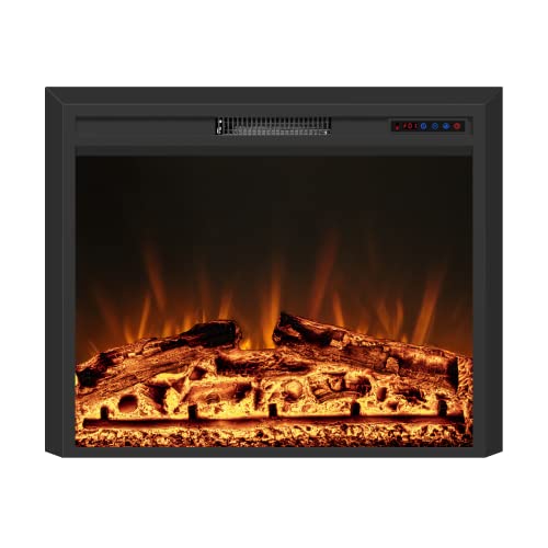 Psrimaster 28” Electric Fireplace Inserts with Remote Control, Touch Screen, Overheating Protecting, 3 Color Flame, 9H Timer, Indoor