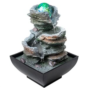 tabletop water fountain-indoor fountain-waterfall fountain-desk fountain-audible relaxing waterfall sounds from mini water fountain-inspiring led colors from water wet spinning glass ball