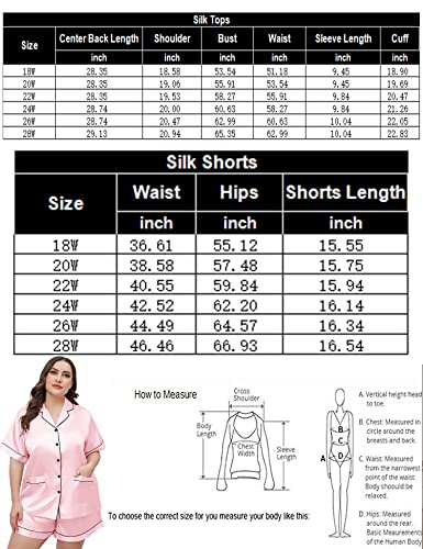 SWOMOG Women's Plus Size Silk Pajamas Button Down Top Pj Satin Shorts Loungewear 2 Pieces Short Sleeve Sleepwear with Pockets Pink