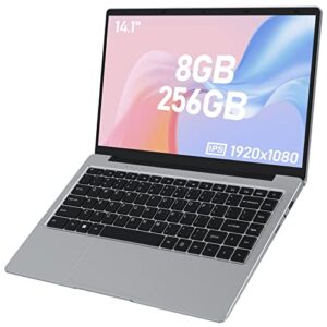 Auusda Laptop Computer with 8GB DDR4 256GB SSD, Intel Celeron J4105 Up to 2.5 GHz, 14.1" 1920x1080 IPS LCD, Webcam, Mini HDMI, USB-A x 2, Micro SD Card Slot, Windows 11 Pro, 3TB Storage Upgrades