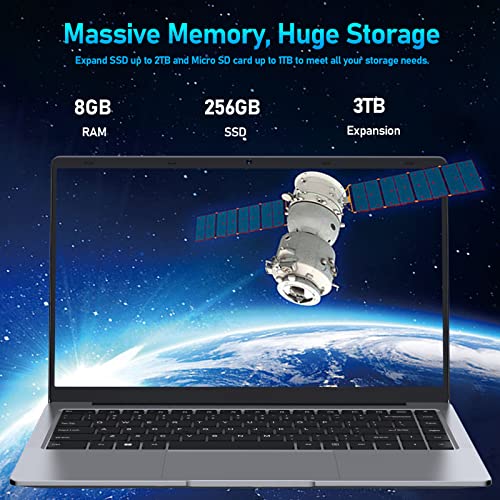 Auusda Laptop Computer with 8GB DDR4 256GB SSD, Intel Celeron J4105 Up to 2.5 GHz, 14.1" 1920x1080 IPS LCD, Webcam, Mini HDMI, USB-A x 2, Micro SD Card Slot, Windows 11 Pro, 3TB Storage Upgrades