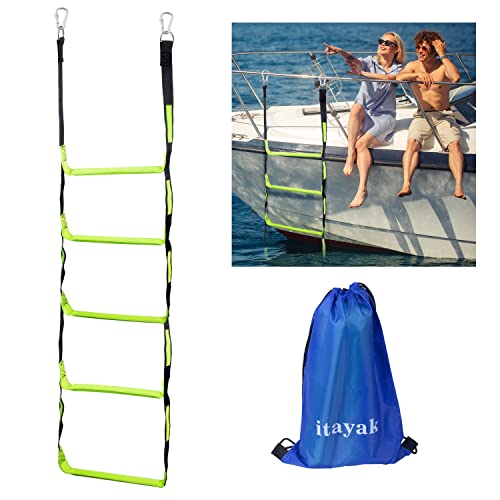 Itayak Boat Rope Ladder, 5 Step Boat Ladder, Foldable Assist Boarding Outdoor Climbing Rope Ladder for Inflatable Boat, Pontoon Boat, Sailboat, Kayak, Motorboat, Canoeing