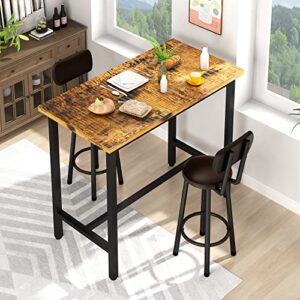 DKLGG 3-Piece Dining Room Wooden Kitchen Table and Pu Cushion Chair Sets for Small Space Living Room/Kitchen