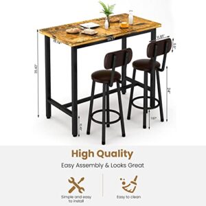 DKLGG 3-Piece Dining Room Wooden Kitchen Table and Pu Cushion Chair Sets for Small Space Living Room/Kitchen