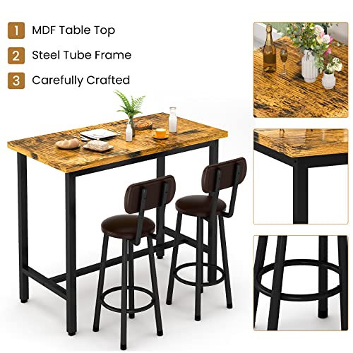 DKLGG 3-Piece Dining Room Wooden Kitchen Table and Pu Cushion Chair Sets for Small Space Living Room/Kitchen