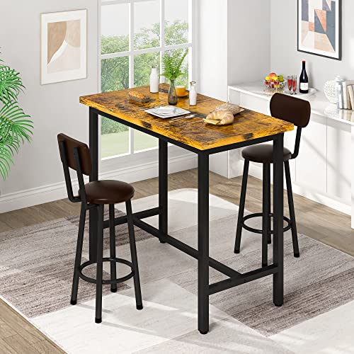 DKLGG 3-Piece Dining Room Wooden Kitchen Table and Pu Cushion Chair Sets for Small Space Living Room/Kitchen